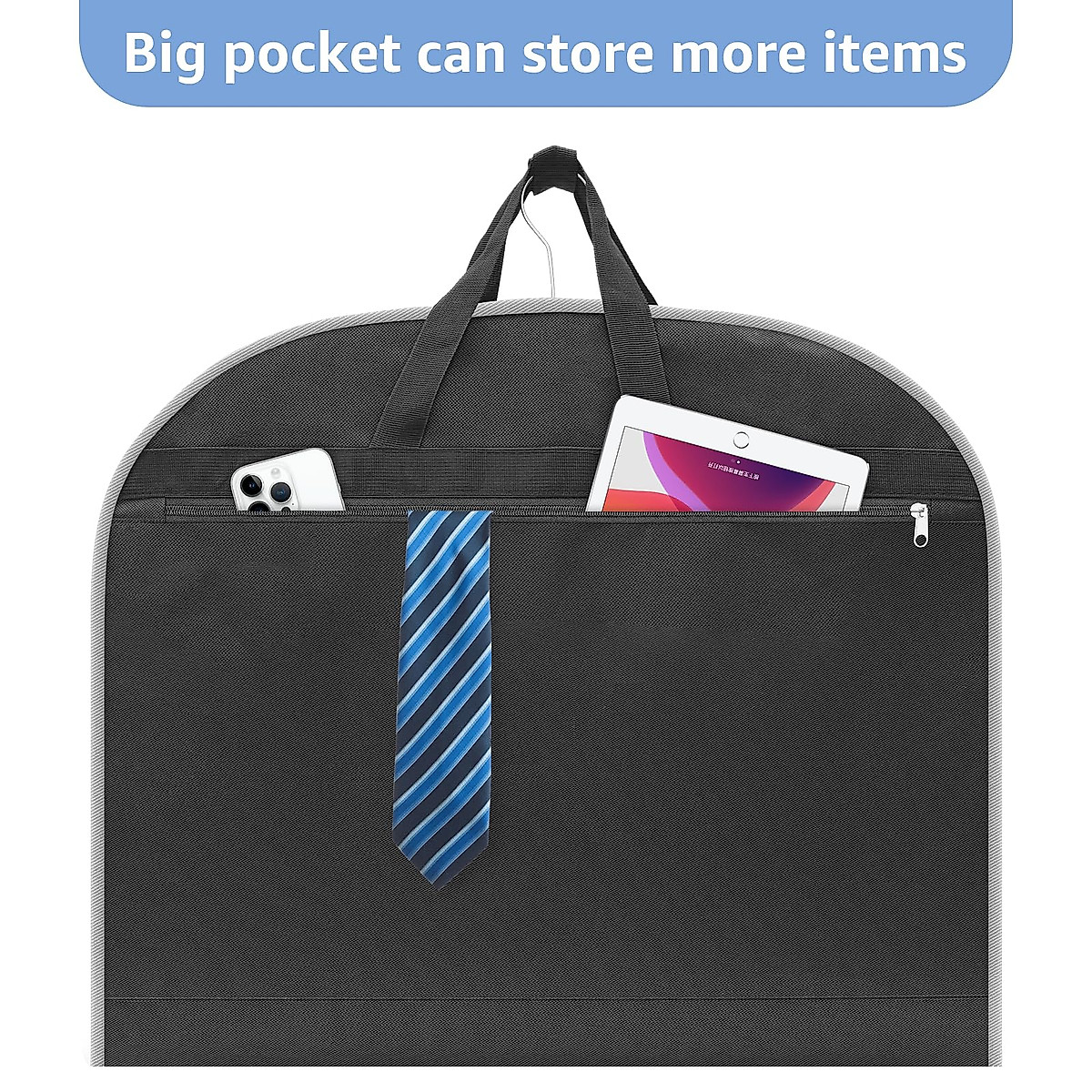 Myee 42" Heavy Duty Garment Bags for Travel Hanging Clothes Suit Bag for Closet Storage, 4" Gussetes with Pocket and Handles, Protector for Coat, Dress, Jacket, Shirts, 2 Packs