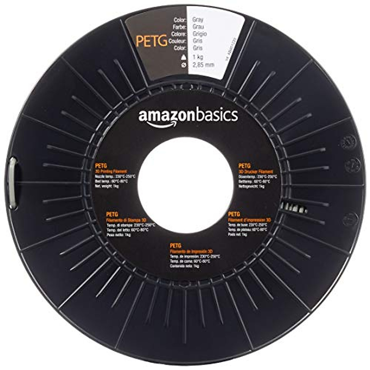 Amazon Basics PETG 3D Printer Filament, 2.85 mm, Gray, 1 kg Spool