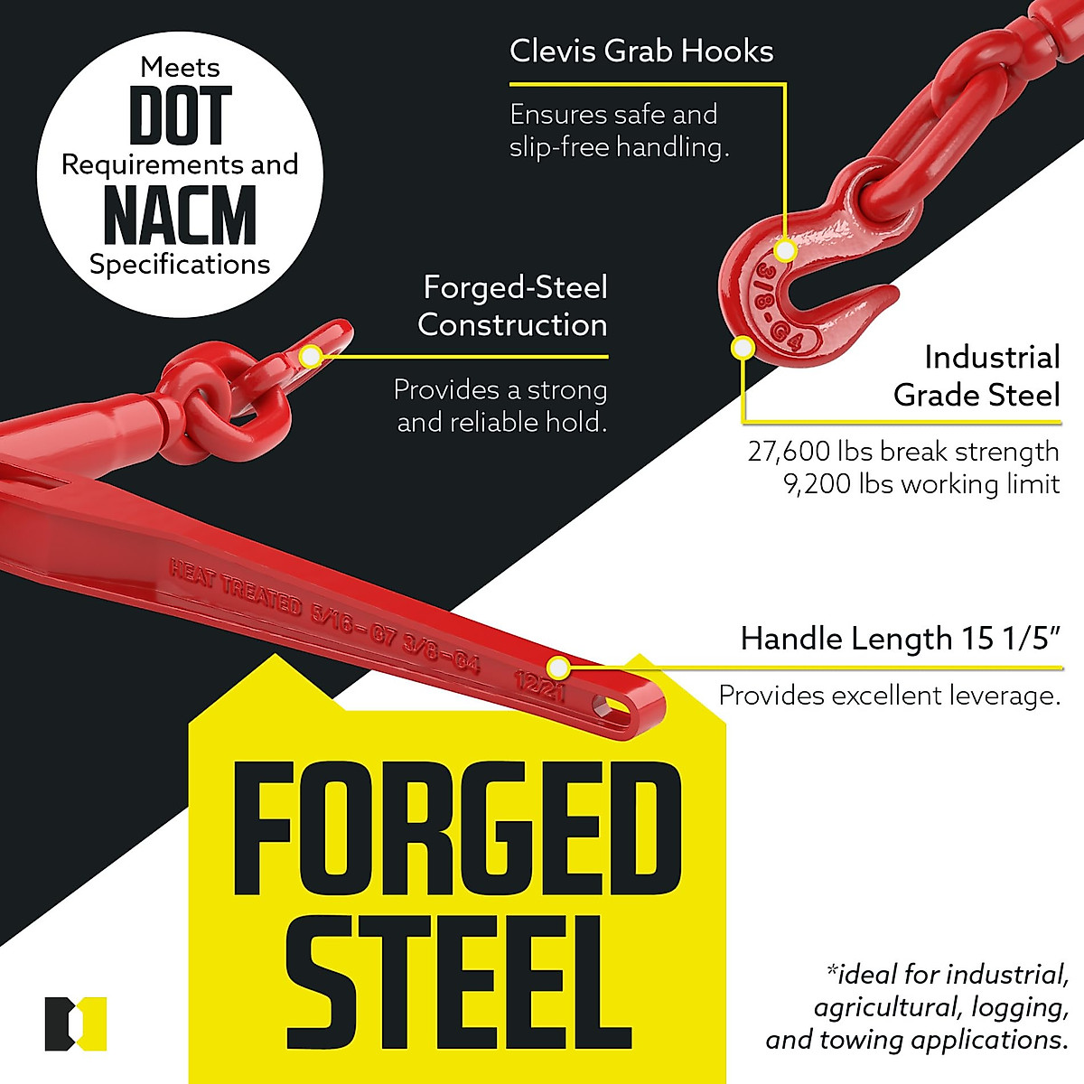 DC Cargo Heavy-Duty Ratcheting Chain Binder 5/16"-3/8", Load Binders with 5,400 lbs Working Load Limit - Chain Binders Ratcheting for Secure and Safe Transport (Pack of 2)