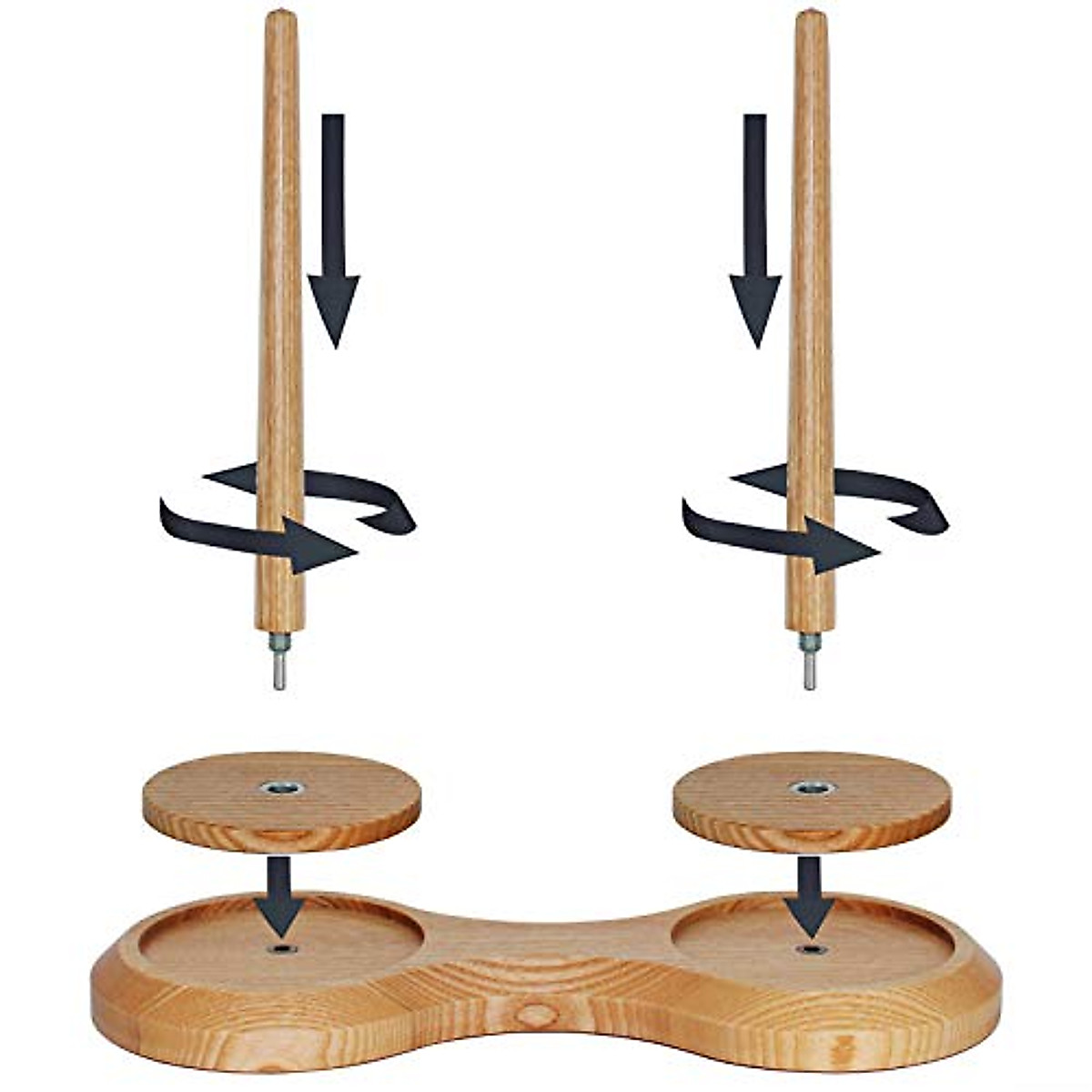 BarvA Double Wood Yarn Holder Advanced Metal Twirling Mechanism Lazy Susan Big Stand Ball Spindle Sewing Crocheting Tool Wool Cord Organizer Ribbon Storage Knitting Embroidery Thread Crochet Accessory