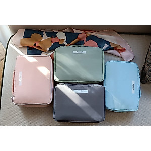 AUSEKALY Makeup Bag Cosmetic Bag For Women Travel Make Up Bag for Girl 2PCS Cute Large Makeup Bag With Brush Bag + Small Cosmetic Bags Blue