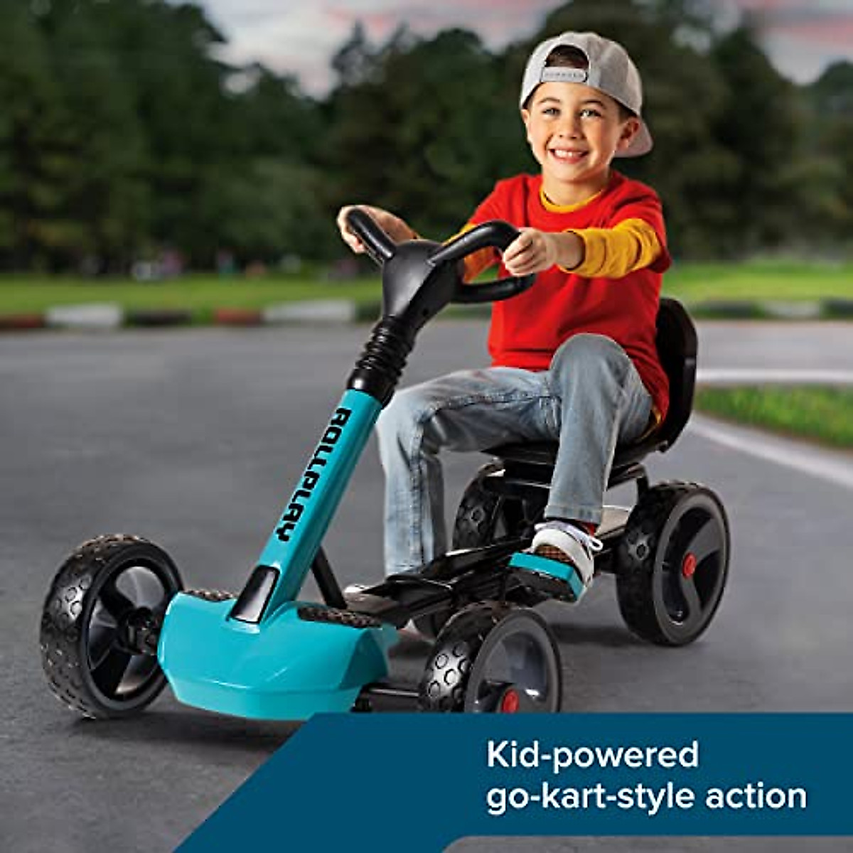 Rollplay Flex Kart XL Pedal Go Kart for Kids Featuring EVA Tires for Traction and Durability, 2-Position Adjustable Bucket Seat, and Easy Push-Button Folding Function for Easy Storage