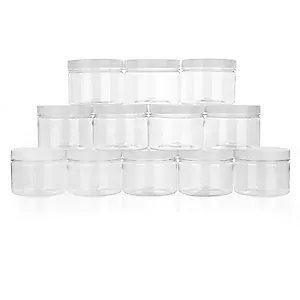 Slime Containers with Water-tight Lids (8 oz, 12 Pack) - Clear Plastic Food Storage Jars with Individual Labels- Great for your slime kit - BPA Free