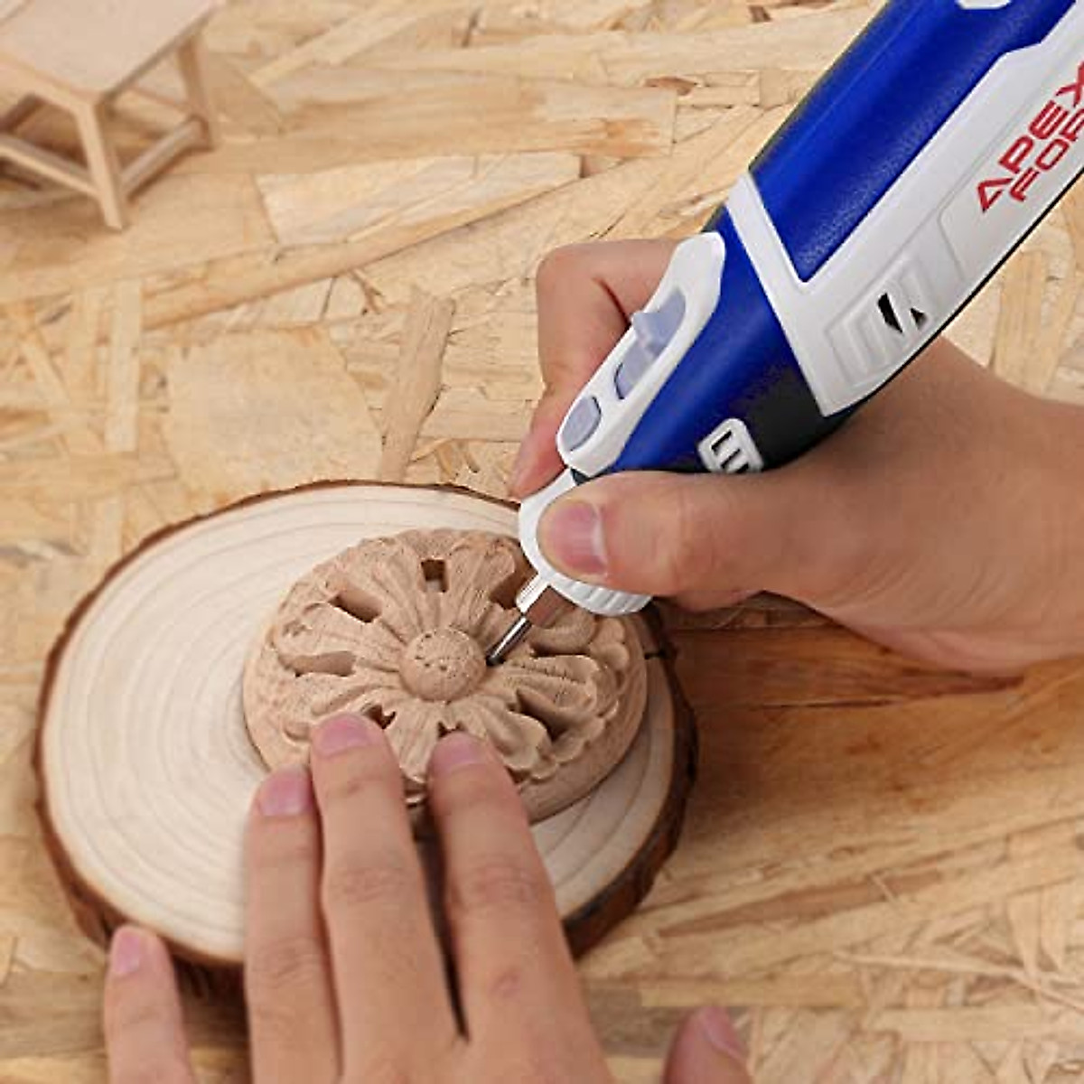 APEXFORGE M8 Cordless Rotary Tool, 8V 2.0Ah Rechargeable Battery, 5-Speed 5000-30000RPM, Keyless Chuck, 101Pcs Accessories, Shield Attachment, Long Endurance Power, Ideal for Sanding,Grinding,Cutting
