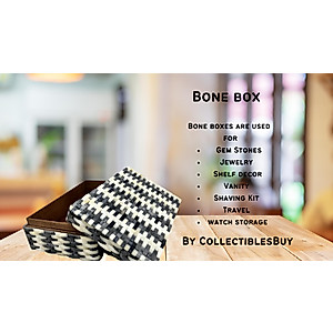 Decorative Inlay & Wooden Engraved Art Keepsake Box Storage For Jewelry Hand Finished White and Gray Mat Pattern Keepsake Oraganizer Rectangular Shape Bone Inlay Beautiful Home Décor & Table Décor