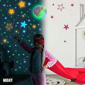 Glow in The Dark Stickers for Ceiling, 444Pcs Wall Stickers-Realistic Stars and Bright Solar System Shining Decoration, Glowing in The Dark Ceiling Decors for Kids, Boys, Girls Bedroom