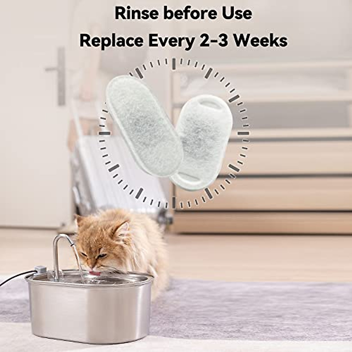 SOOFPET Cat water fountain filter, 8-pack of filters(Carbon Filters + Foam Filters), Replacement Filters for 108oz/3.2L Stainless Steel Cat Water Fountain