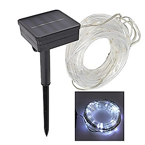 Solar String Lights Outdoor Rope Lights Solar Powered Outdoor Waterproof Fairy Lights for Garden Fence Yard Party Wedding Decor (White Light)