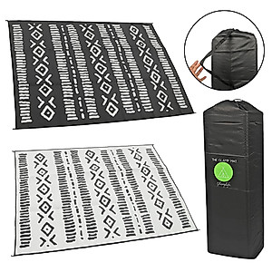Glamplife Recycled Plastic Rug, 9x12 Rv mat, Black and White Camping Rugs for Outside Your RV, Large Indoor Outdoor Rugs for Awnings, Patio Rug, Outdoor Carpet Waterproof