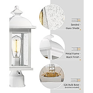 FEMILA Dusk to Dawn Outdoor Post Light, Waterproof Pole Lantern Light Fixture, Exterior Lamp Posts Outdoor Lighting for Garden Patio Yard Pathway Driveway, Seeded Glass Panel, 4FD54P-PC WH