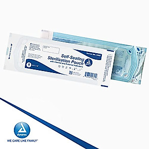 Dynarex Sterilization Pouches - Self-Sealing Autoclave Bags for Medical, Dental, Tattoo & Nail Care Tools - Blue-Tinted Transparent Cover, Dual Color Indicators - 3.5" x 9", 1 Box of 200