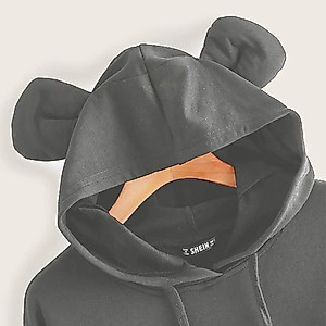 Womens Casual Hooded Sweatshirt Loose Drawstring Pullover Hoodies Long Sleeve Solid Bear Ear Sweatshirt Tops