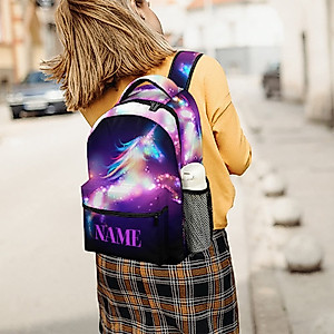 Custom Galaxy Purple Unicorn Backpack for Kids Boys Girls, Children Personalized Backpack with Name Text Customized Daypack Schoolbag for Student Bookbag