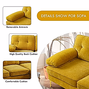LANELIFE 79" W 3-Seat Sofa, L Shaped Sectional Sofa Bed,with Extra Wide Chaise Lounge and Gold Legs, Chenille Couch for Living Room, Apartment and Small Space (Golden)