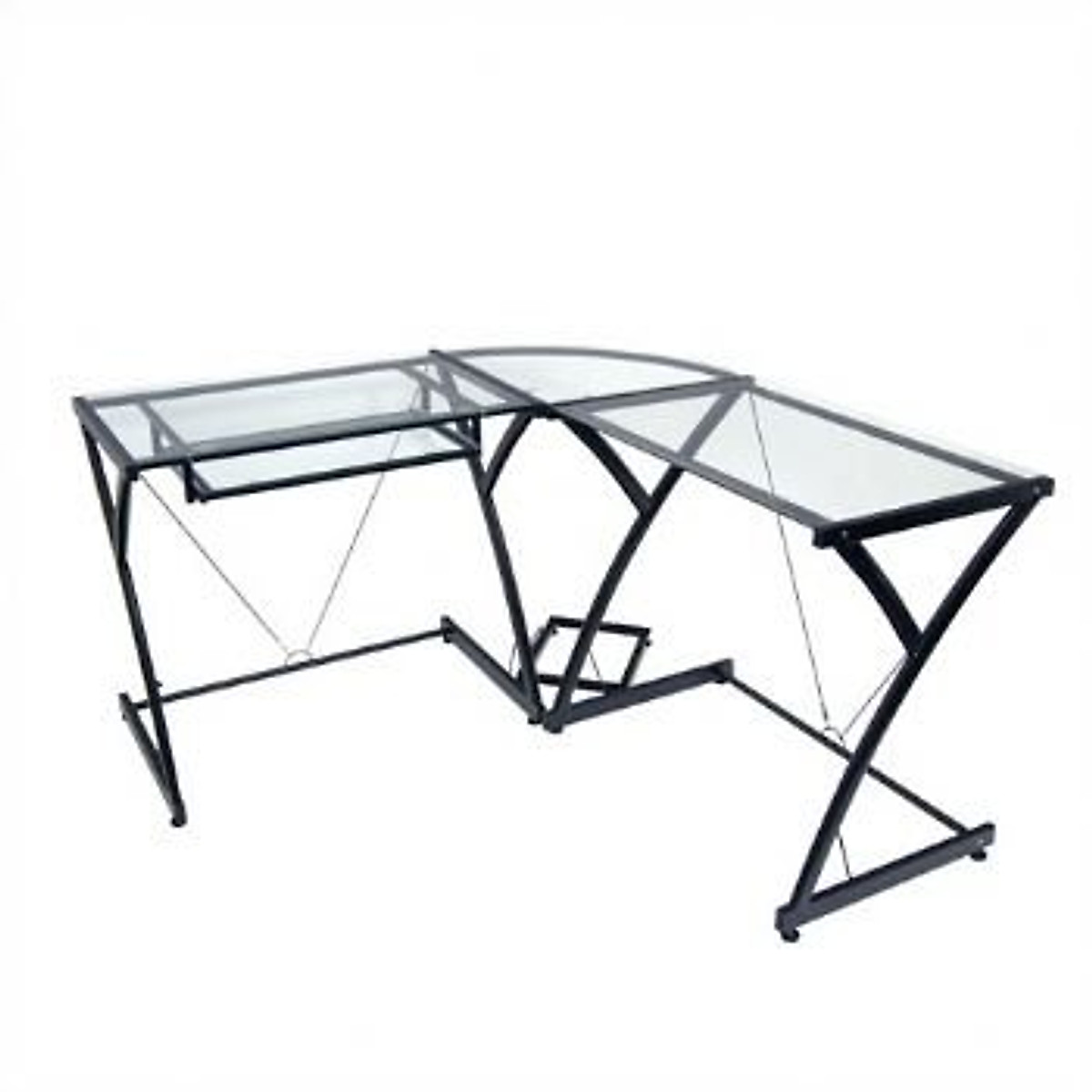 Walker Edison Ellis Contemporary Glass Top L Shaped Corner Computer Desk, 51 Inch, Black