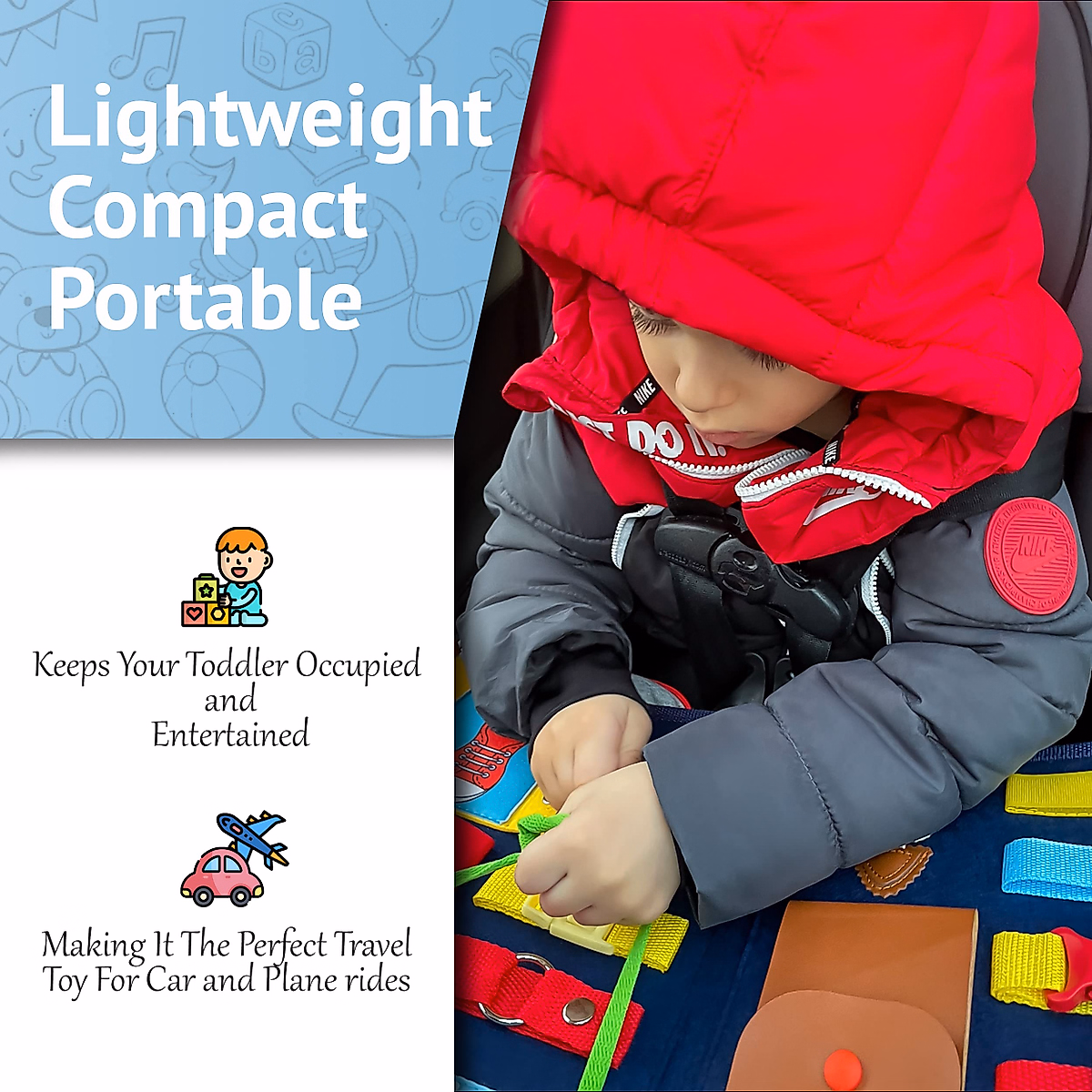 Little Lovi Busy Board Montessori Toys for Toddlers Educational Basic Skills Toy for Children Travel Busy Board Kids Sensory Busy Board