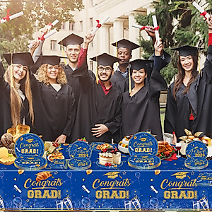 Graduation Plates and Napkins 2024 Graduation Party Supplies, 2024 Graduation Party Disposable Paper Plates Napkins Tablecloth Class of 2024 Congrats Grad Graduation Party Decorations, Serve 24