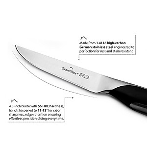 GRANDTIES FEINSTE Ultra Sharp Premium Steak Knife Non Serrated | High Carbon German Stainless Steel Steak Knives Set of 4 | Full Tang Knife Dinnerware Sets Gift with Designed Knife Box