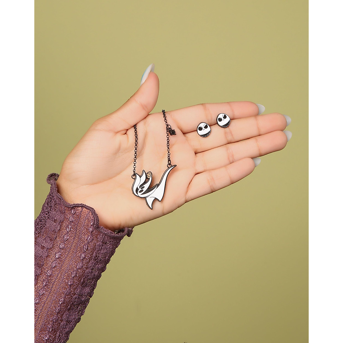 Disney The Nightmare Before Christmas Womens Necklace and Earrings Set - Zero and Jack Jewelry Set - Jewelry Sets for Women