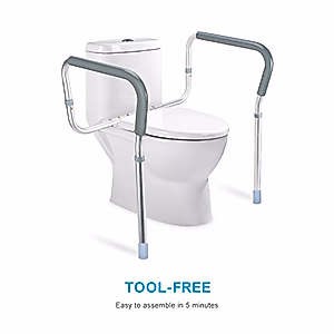 OasisSpace Toilet Rail - Medical Bathroom Safety Frame for Elderly, Handicap and Disabled - Adjustable Toilet Safety Handrail, 2 Additional Rubber Tips
