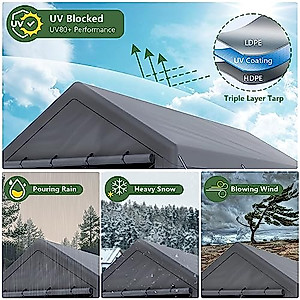 Carport 10'x20' Heavy Duty Canopy Steel,Portable Garage Party Tent,Portable Garage with Removable Sidewalls & Doors All-Season Tarp for Car,Truck,SUV,Party(Grey)