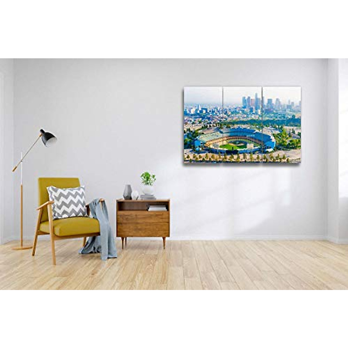 Los Angeles California Panoramic Skyline Cityscape Aerial Over Stadium Print On Canvas Wall Artwork Modern Photography Home Decor Unique Pattern Stretched and Framed 3 Piece