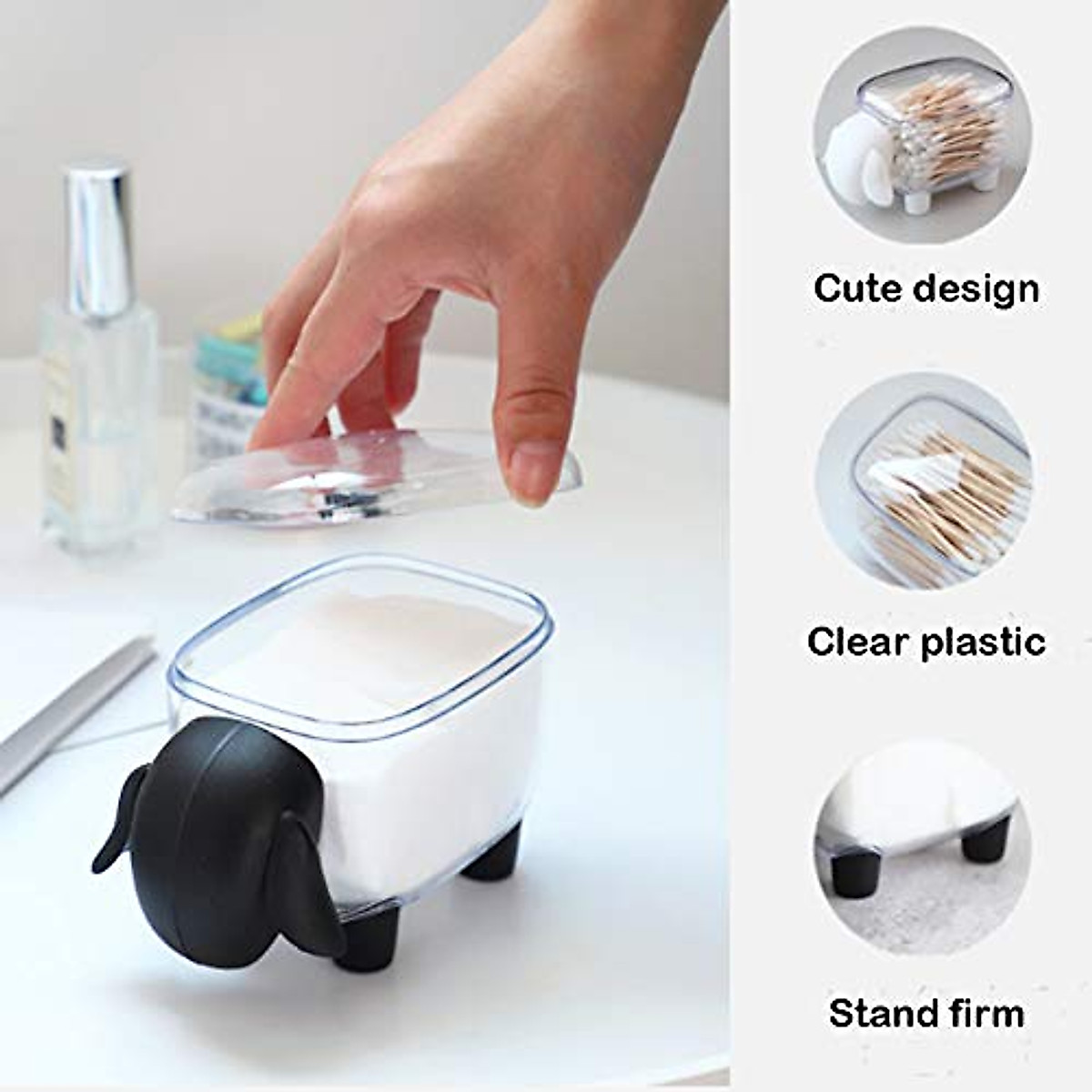 Agirlvct 2 Pack Qtip Holder Dispenser,Acrylic Cotton Ball Holder,Containers Storage Organizer,Bathroom Vanity Storage Canister for Swab Floss Bedroom Birthday Mother's Day Gift Girl Friend(Sheep)