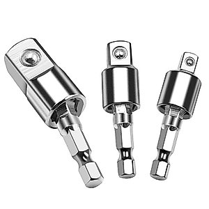 GDFYMI Socket Adapter Set, Drill Socket Adapter, 1/4 Inch Hex Shank to 1/4 Square Socket Drives, 1/4 to 3/8 Socket Adapter, 1/4 to 1/2 Impact Adapter, 360° Rotatable Joint Swivel Socket Set (3 Pcs)