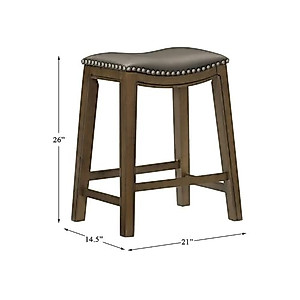 Homelegance Ordway Saddle Seat Counter Height Stool, 25"SH, Gray