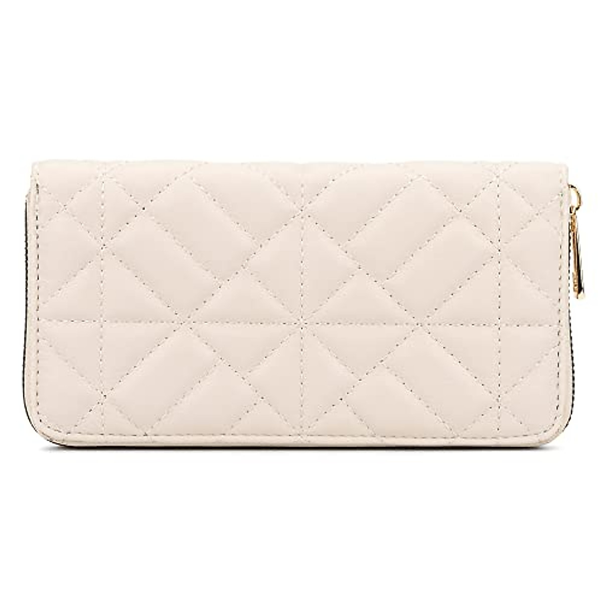 Olivia Miller Women's Fashion Jenna PVC Quilted Beige Clutch Wallet w Practical Zip Around Zipper