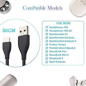 Aiivioll Fast Charging USB-C Cable for Bose Headphones、700, QC 45, Earbuds II, SoundLink Flex, Sleepbuds 2, Sport Earbuds (50cm/Black)