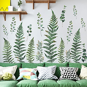 Amaonm Removable Fresh Plants Vine Leaf Wall Sticker DIY Peel and Stick Green Leaves Wall Decals Home Decor for Kids Girls Boys Babys Bedroom Living Room Nursery Classroom Playroom Wall Corner Bathroom Background Decoration