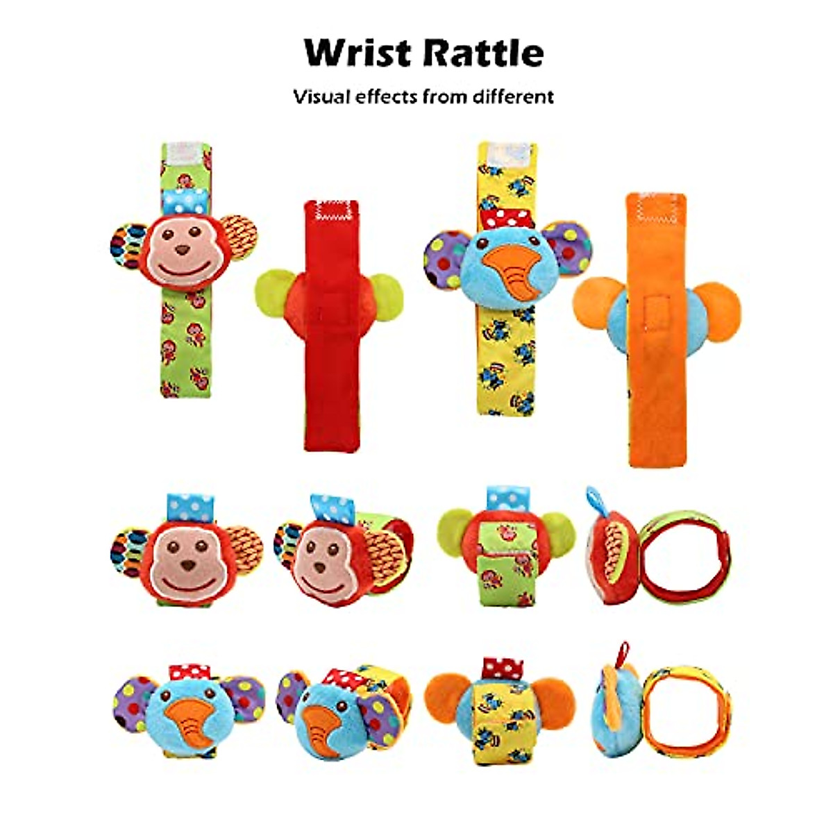 Soft Baby Rattle Toys, Wrist Rattle Foot Sock Rattles, Hand Arm Leg Ankle Handheld Rattles for Infants, Sensory Plush Animal Toys for Newborn Baby Girls and Boys (A8)