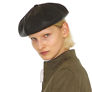 UNDERCONTROL Artificial Leather Classic Castro Octagonal Pattern Size Stylish Painter Beret Hat Unisex Hunting Cap Korea (Leather Black)