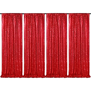 Red Sequin Backdrop 4 Panels 2FTx8FT Christmas Party Backdrop Curtains Photo Background Drapes Glitter Birthday Bridal Backdrop Drapes