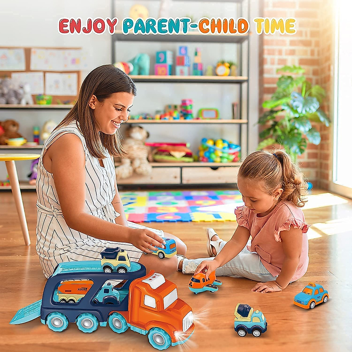 Nicmore Toddler Toys Transport Car for Boys Bundle with Construction Toys Truck Transform into Robot Toys for 3 4 5 6 Year Old Boys Girls Kids Toys Vehicles Christmas Birthday Gifts for Boys Girls