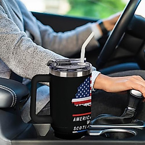 America Grown With Scotland Roots 40 Oz Tumbler with Handle And Straw Lid,Insulated Reusable Stainless Steel Travel Glass Mug 40 Ounces