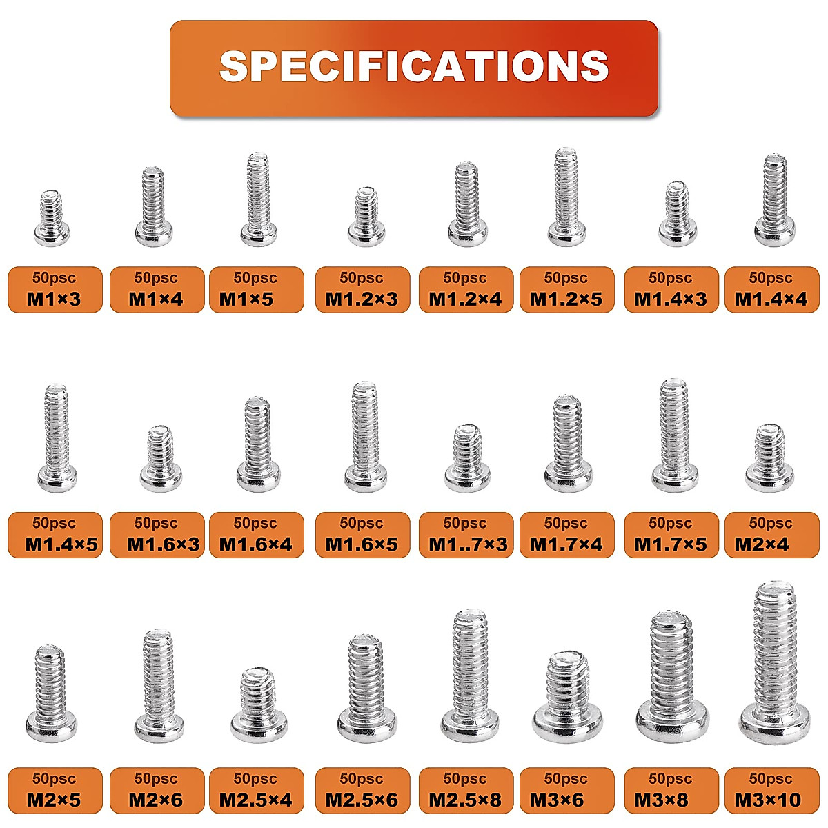 Zmbroll 1200Pcs Phillips Pan Head Small Machine Scews,Tiny Screw,Small Bolts Pan Head Screw,Mini Screw Assortment Kit for Eyeglasses,Watches,Clocks,Mobile Phone