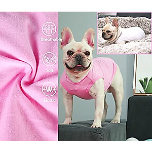 Sychien Dog Pink White Shirts,Soft Blank Cotton Tee-Shirt for Boy Girl Dogs,Plain Medium French Bulldog Clothes,M Pink White