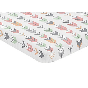 Sweet Jojo Designs Coral, Grey and Mint Baby Girl Fitted Mini Portable Crib Sheet for Mod Arrow Collection - for Mini Crib or Pack and Play ONLY