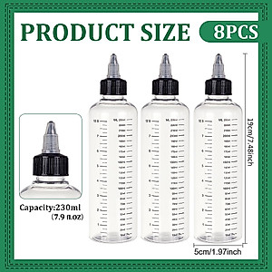 BENECREAT 8 Pack 8oz Large Transparent Plastic Dispensing Bottle with Twist Cap and Graduated Measurement for Liquids, Inks, Oils, Arts and Crafts
