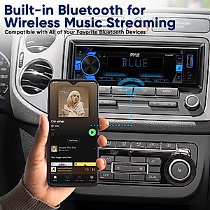 Pyle MP3 Stereo Receiver Power Amplifier, AM/FM/MP3/AUX Stereo Receiver, USB Flash Readers, Single DIN, 30 Preset Memory Stations, LCD Display with Remote Control, RGB Button