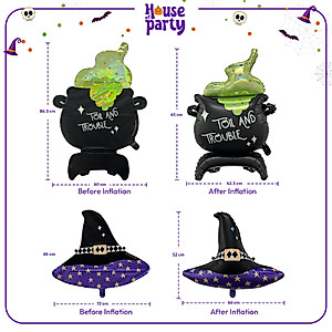 HOUSE OF PARTY Halloween Witch Hat Foil Balloons Kit, Wizard Hat Balloons for Halloween Birthday Party Decor | Halloween Standing Cauldron Mylar Balloons | Halloween Party Decorations