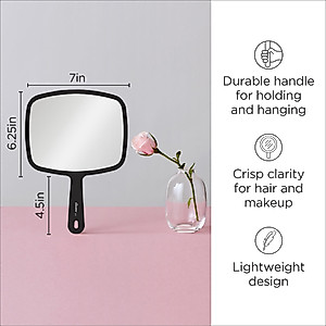 Diane Professional Quality Hand Mirror, Single Sided Hand Held Mirror with Handle for Salon, Barber, Vanity, Grooming, Shaving, and Travel, Medium, 7.5" x 10.75", Black