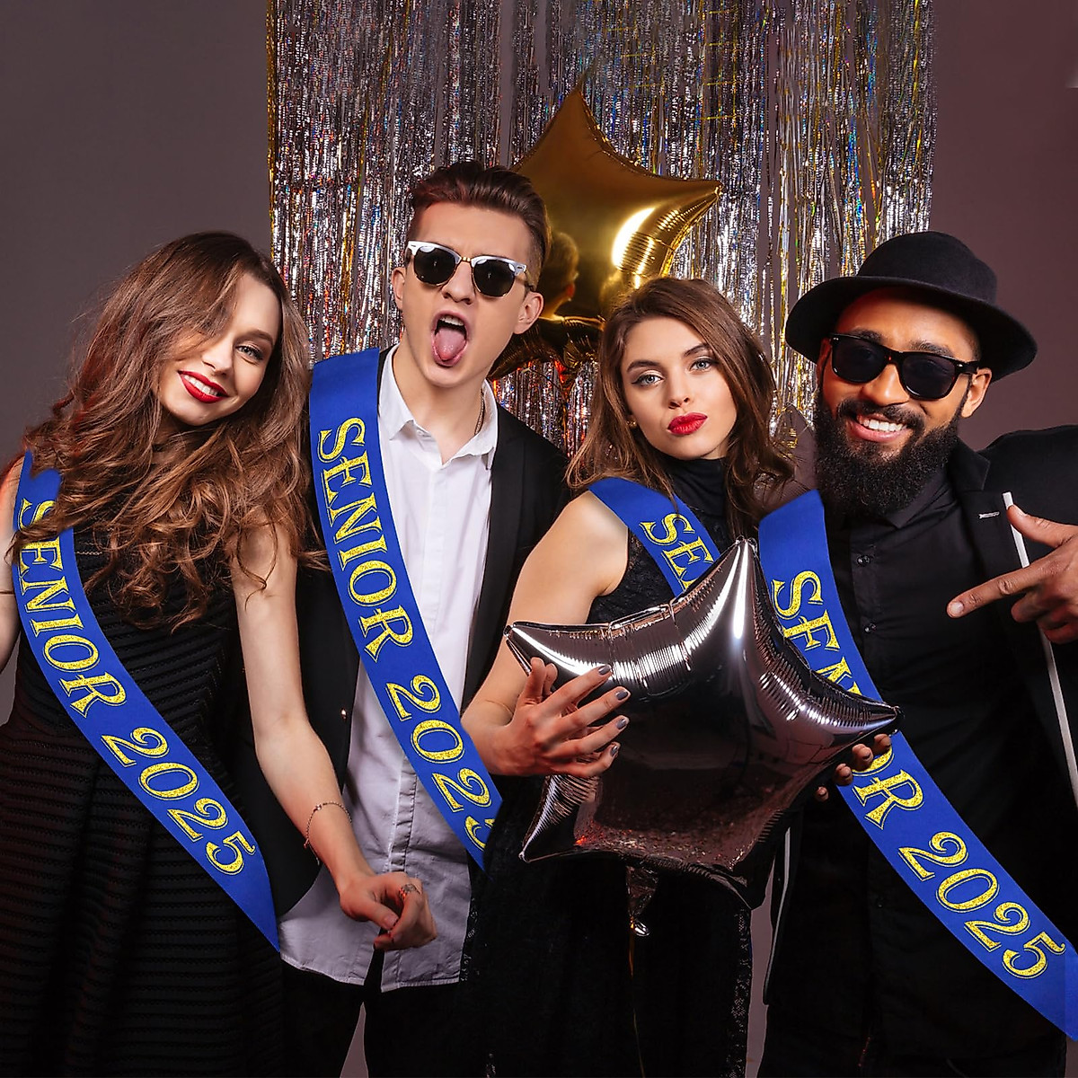 8 Pack Senior 2025 Sash, Gold Glitter Royal Blue Satin Finally Graduated Senior Cheerleader Sashes for Class of 2025 Graduation Party Supplies