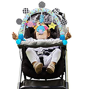 Caterbee Travel Arch Bassinet Toys for Infant & Toddlers, Baby Stroller Toy Crib Accessory & Pram Activity Bar Toy for Indoor and Outdoor (Elephant)