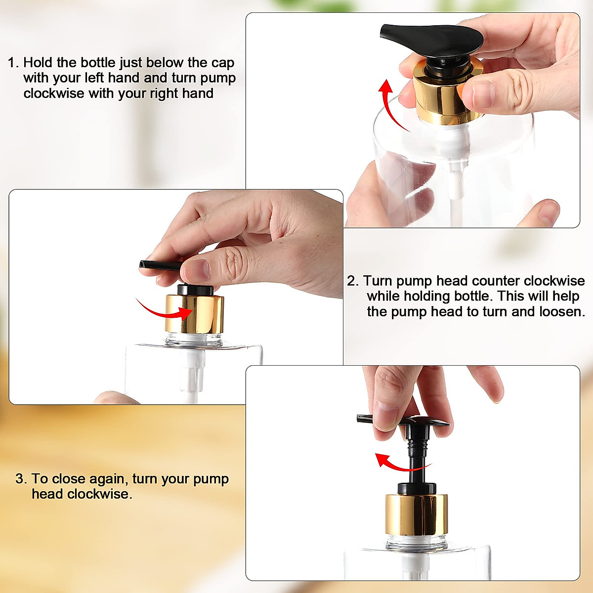 3 Pieces Pump Bottle Set, 25 oz Shampoo and Conditioner Dispenser, Plastic Refillable Soap Dispenser with 6 Label Sticker for Bathroom Lotion Body Wash(Black and Gold)