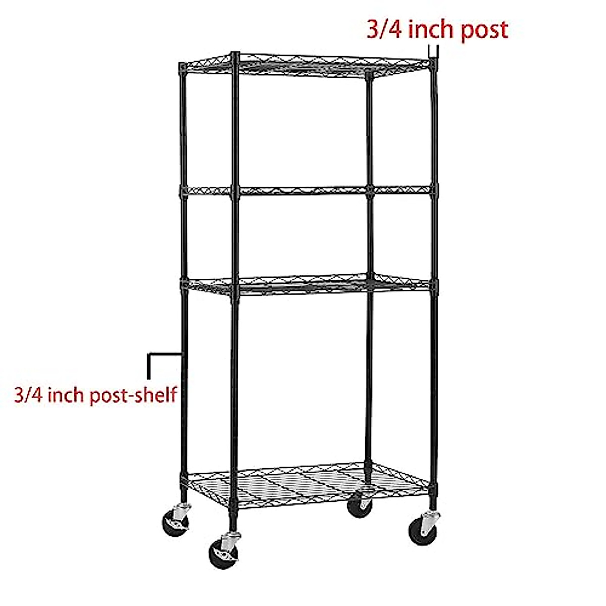 Pusalxl 3-Inch Casters,Shelving Wheels, Wire Shelving Replacement Wheels Set of 4, Threaded Stem Rubber Casters (Screw Diameter 3/16"- 20, Length20mm) for Wire Shelves Rack Legs with 3/4" Posts