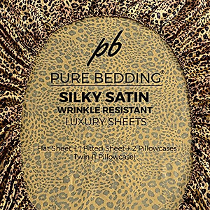 Satin Sheets Twin [3-Piece, Gold Leopard] Hotel Luxury Silky Bed Sheets - Extra Soft 1800 Microfiber Sheet Set, Wrinkle, Fade, Stain Resistant - Deep Pocket Fitted Sheet, Flat Sheet, Pillow Cases