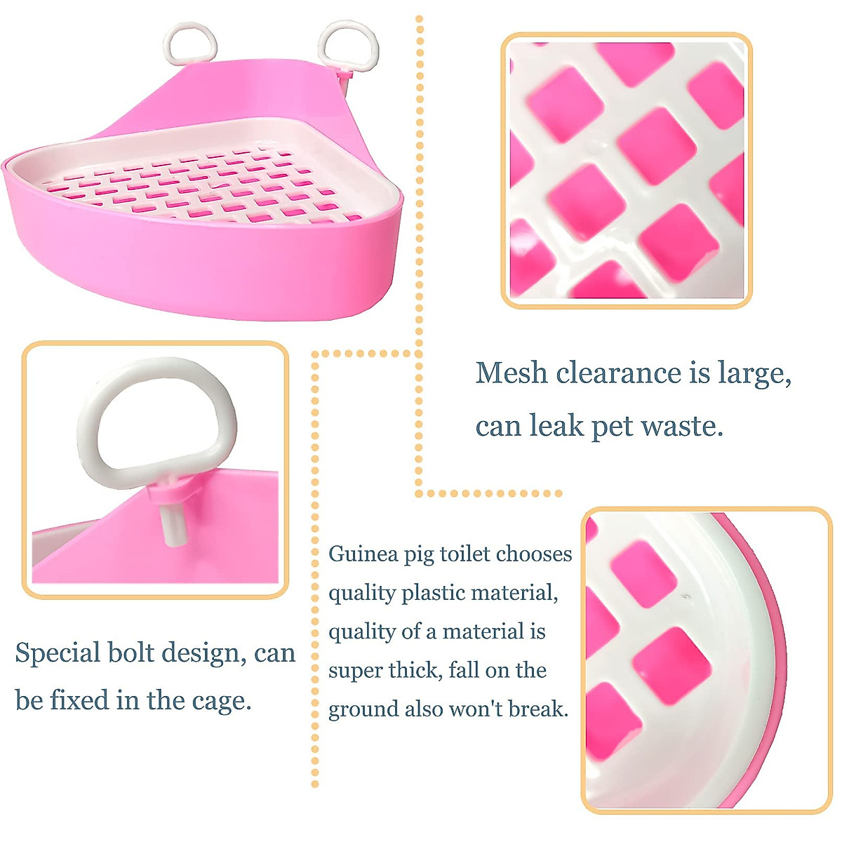 Hamiledyi Guinea Pig Potty Trainer Corner, Small Animals Triangle Plastic Litter Box, Bedding Litter Box Pee Pan Tray Toilet for Hamster Gerbil Bunny Ferret Chinchilla Hedgehog (Pink)